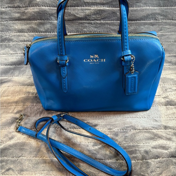 Coach | Bags | Coach Blue Satchel With Silver Accents And Detachable ...